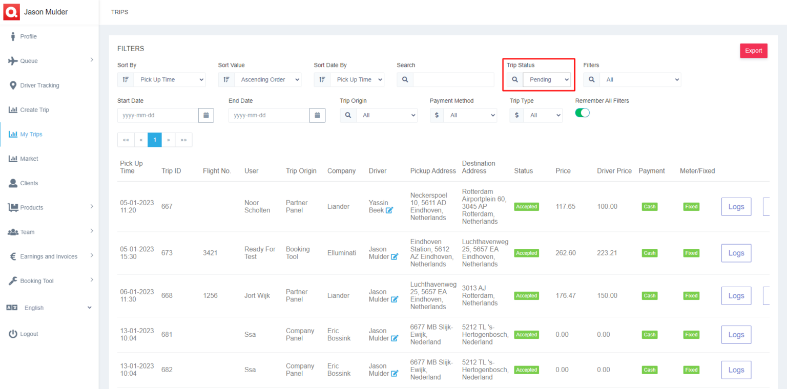 Check Pending Trips – Qatch